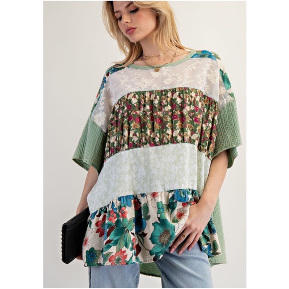 easel | Tops | Easel Floral Print Mineral Wash Cotton Gauze Oversized ...